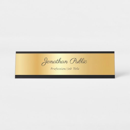 Elegant Calligraphy Text Name Gold Modern Template Desk Name Plate | Zazzle