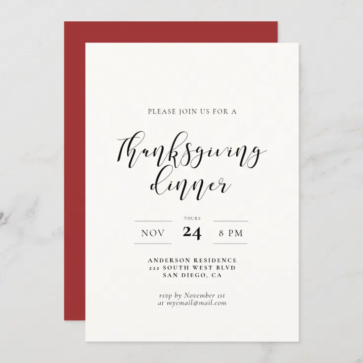 Elegant calligraphy Thanksgiving dinner Invitation | Zazzle