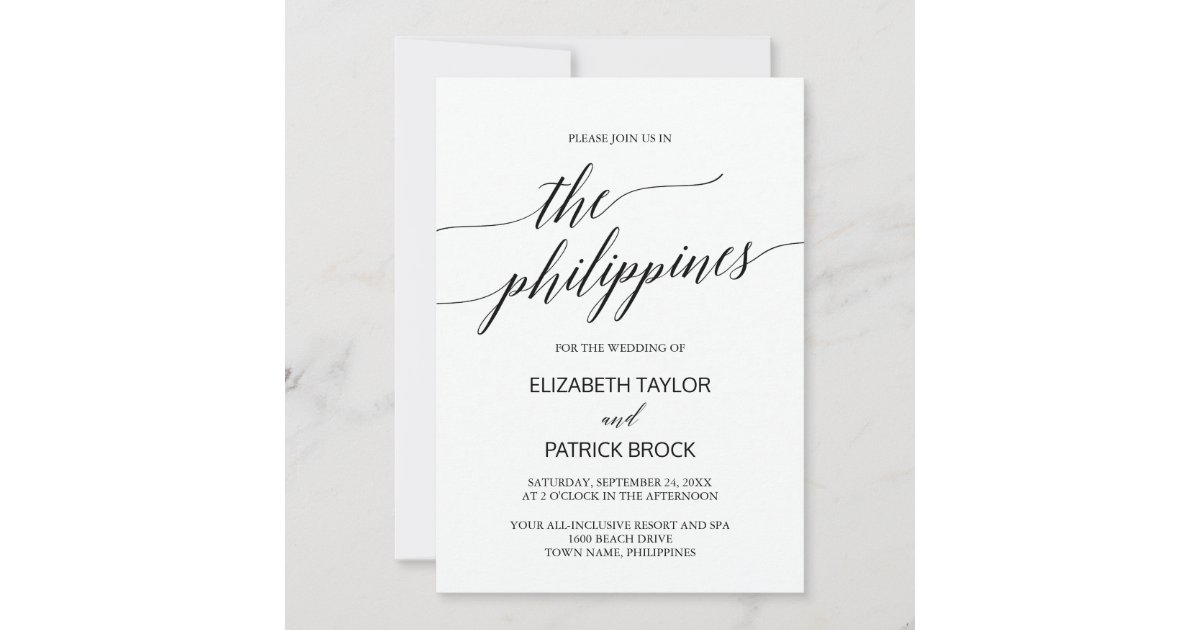 Elegant Calligraphy The Philippines Wedding Invitation | Zazzle