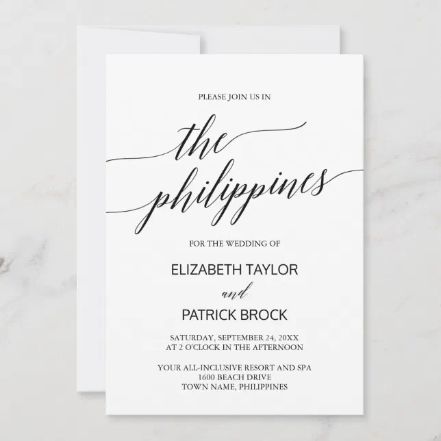 Elegant Calligraphy The Philippines Wedding Invitation | Zazzle