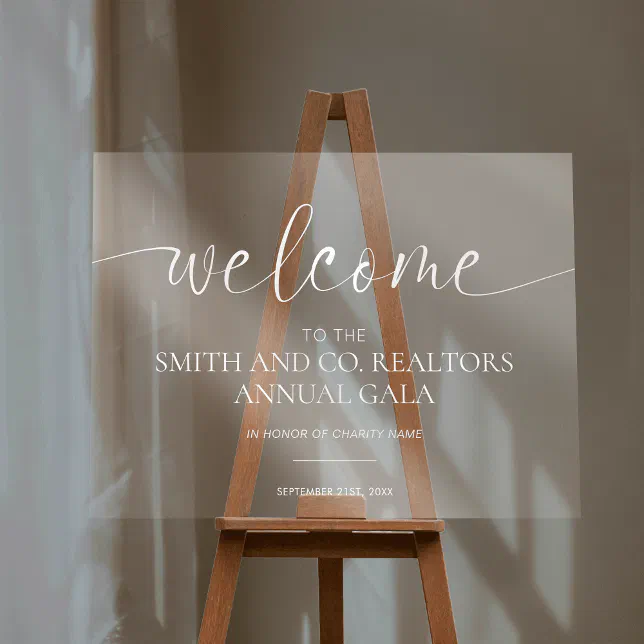 Elegant Calligraphy Transparent Corporate Welcome Acrylic Sign | Zazzle