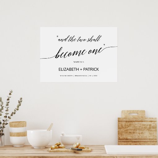 Elegant Calligraphy Two Become One Welcome Poster | Zazzle