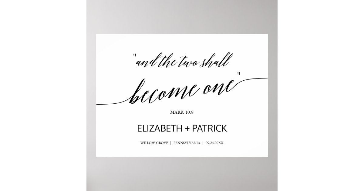 Elegant Calligraphy Two Become One Welcome Poster | Zazzle