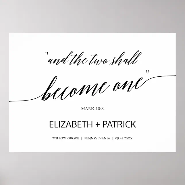 Elegant Calligraphy Two Become One Welcome Poster | Zazzle