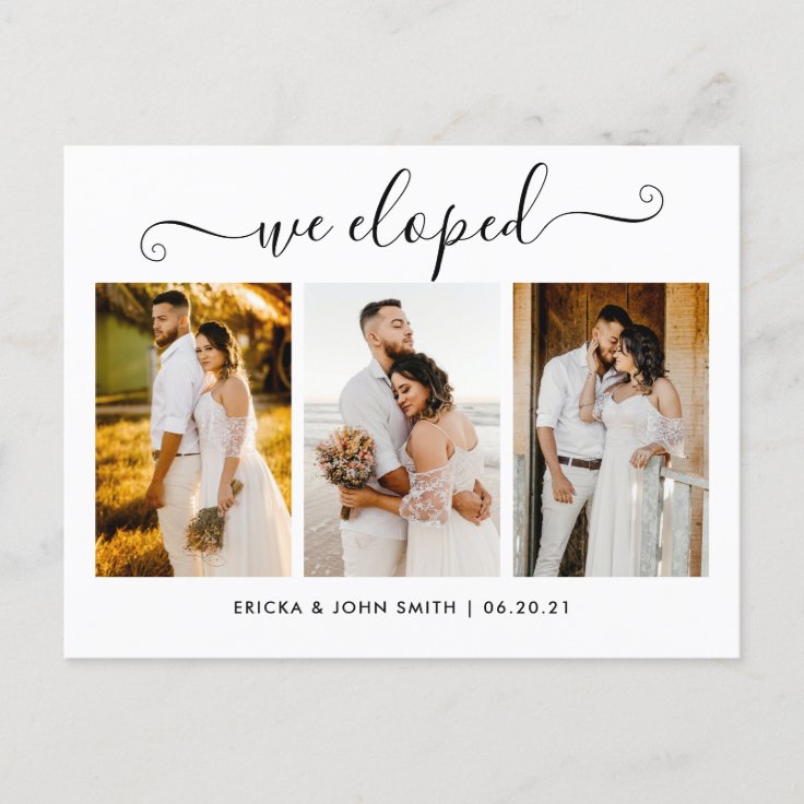 Elegant Calligraphy We Eloped Photo Elopement Announcement Postcard ...