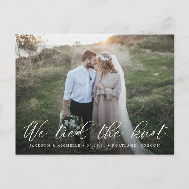 Elegant Calligraphy We Tied The Knot Postcard | Zazzle