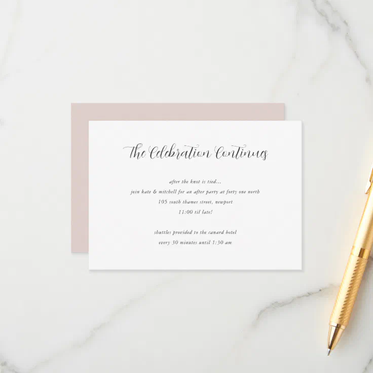 Elegant Calligraphy Wedding After Party Enclosure Card | Zazzle