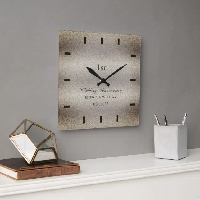 Elegant Calligraphy Wedding Anniversary Keepsake Square Wall Clock | Zazzle