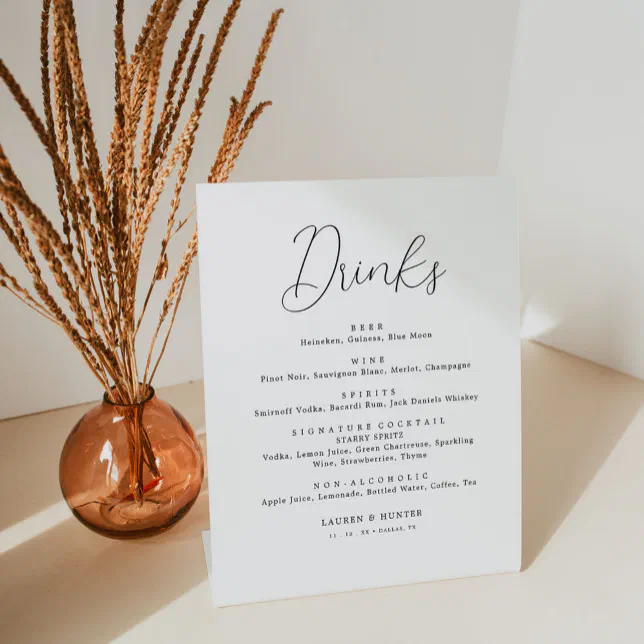 Elegant Calligraphy Wedding Bar Menu Drink Menu Pedestal Sign | Zazzle