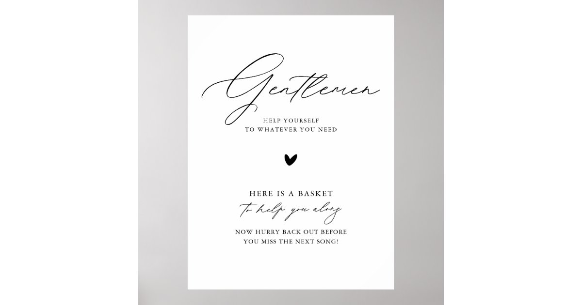 Elegant Calligraphy Wedding Bathroom Basket Sign | Zazzle