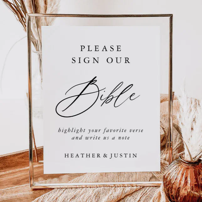 Elegant Calligraphy Wedding Bible Guest Book Sign | Zazzle