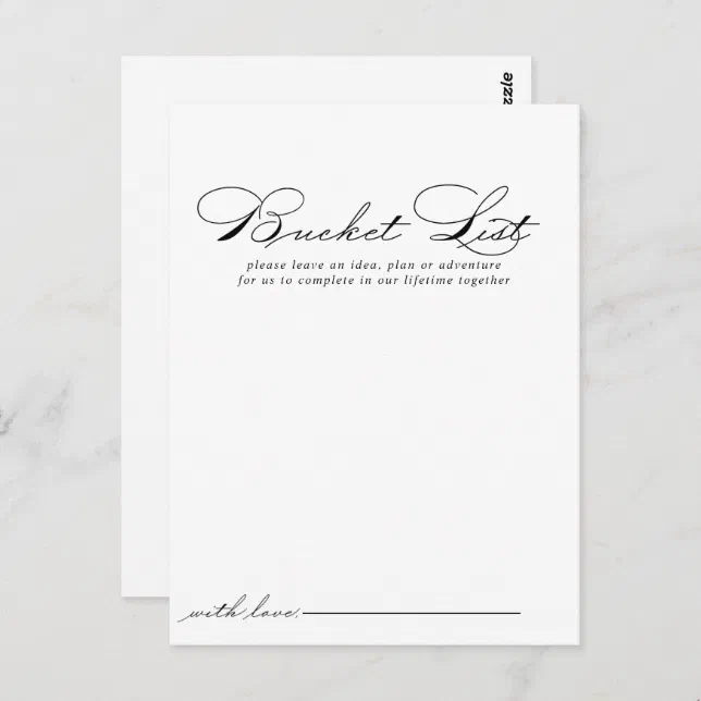 Elegant Calligraphy Wedding Bucket List Cards | Zazzle
