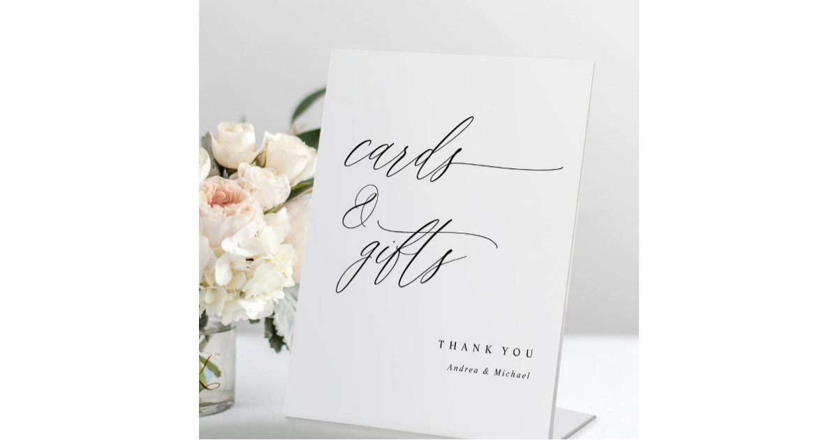 Elegant Calligraphy Wedding Cards & Gifts Pedestal Sign | Zazzle