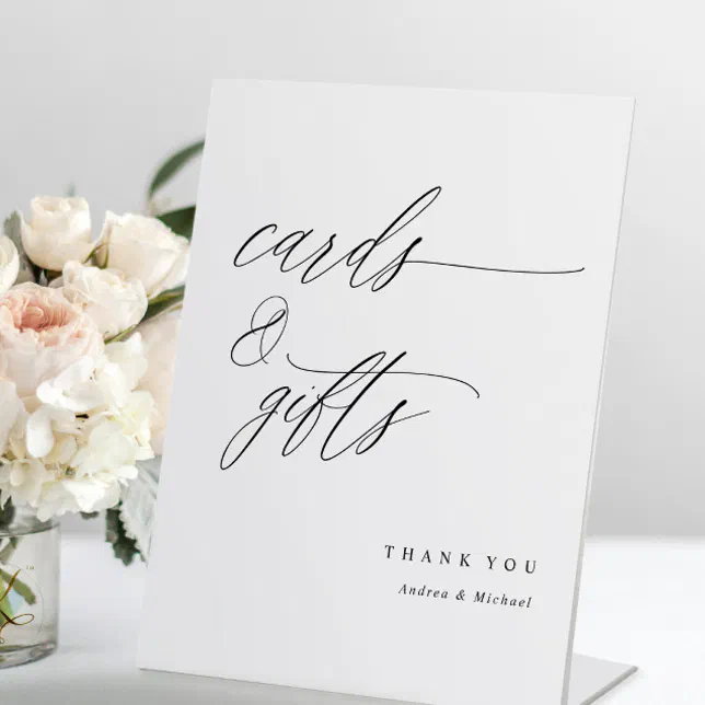Elegant Calligraphy Wedding Cards & Gifts Pedestal Sign | Zazzle