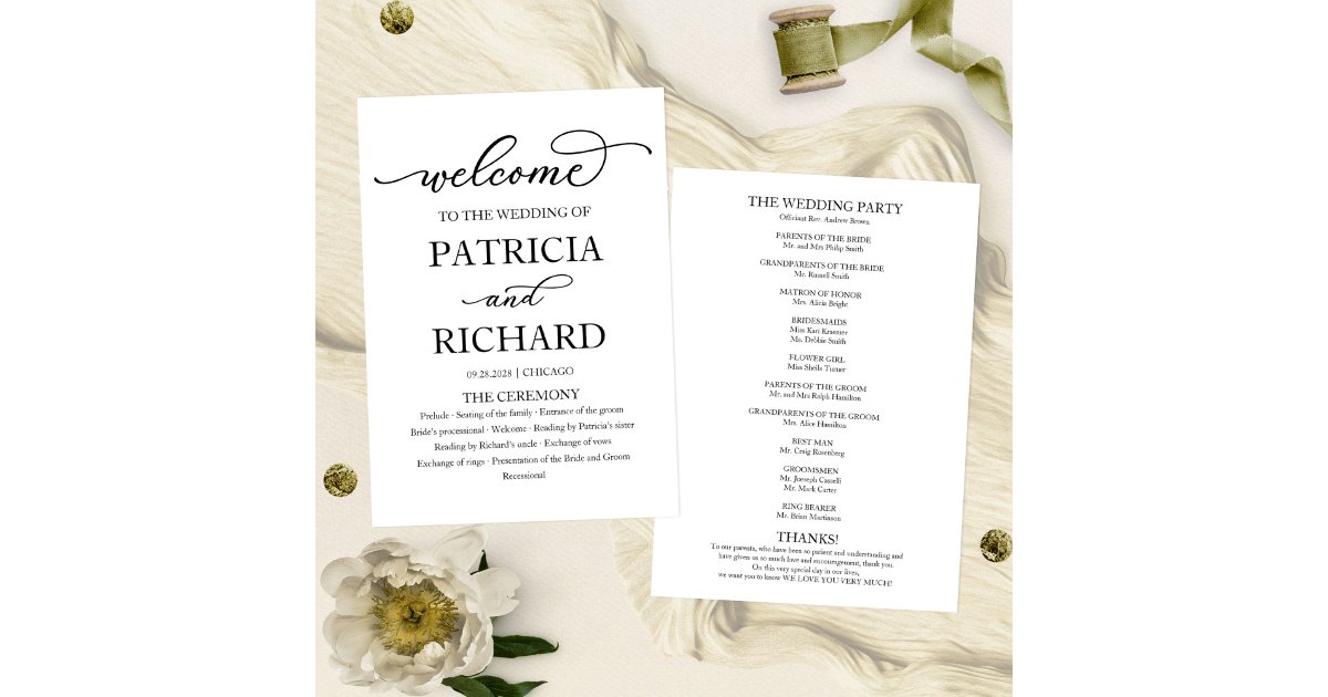 Elegant Calligraphy Wedding Ceremony Program | Zazzle