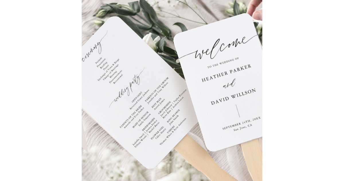 Elegant Calligraphy Wedding Ceremony Program Hand Fan | Zazzle