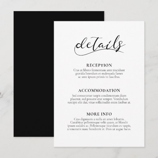 Elegant calligraphy wedding guest information card | Zazzle
