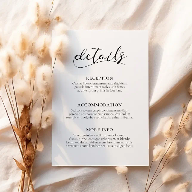 Elegant calligraphy wedding guest information card | Zazzle