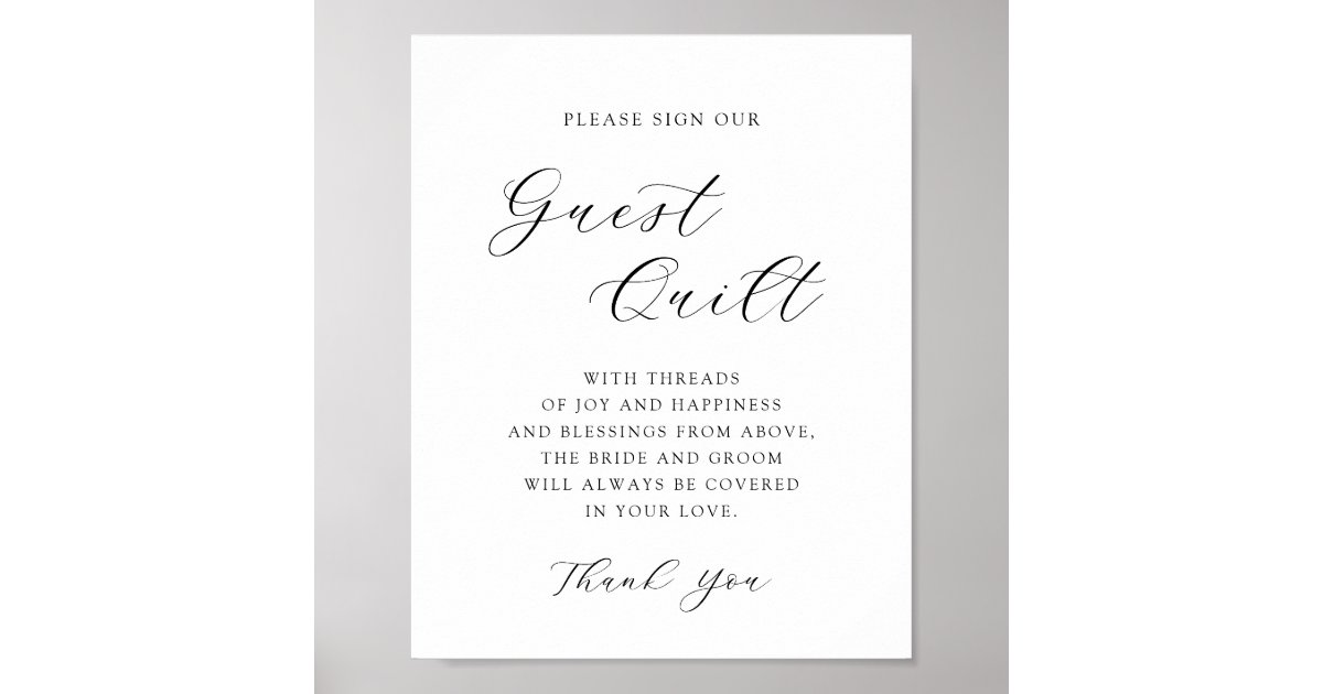 Elegant Calligraphy Wedding Guest Quilt Sign | Zazzle