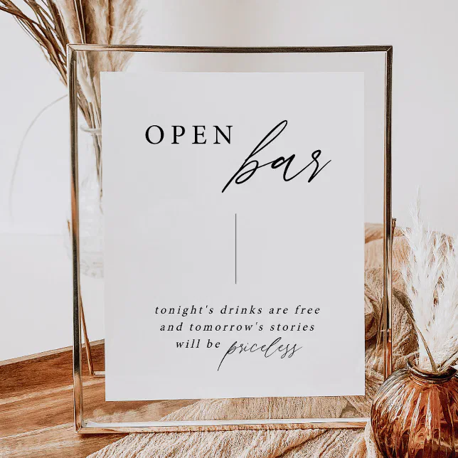Elegant Calligraphy Wedding Open Bar Drinks Sign | Zazzle