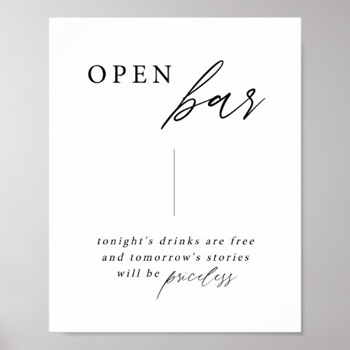 Elegant Calligraphy Wedding Open Bar Drinks Sign | Zazzle