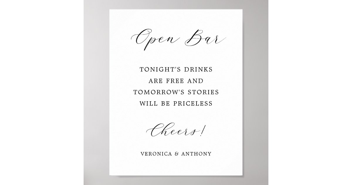 Elegant Calligraphy Wedding Open Bar Sign | Zazzle