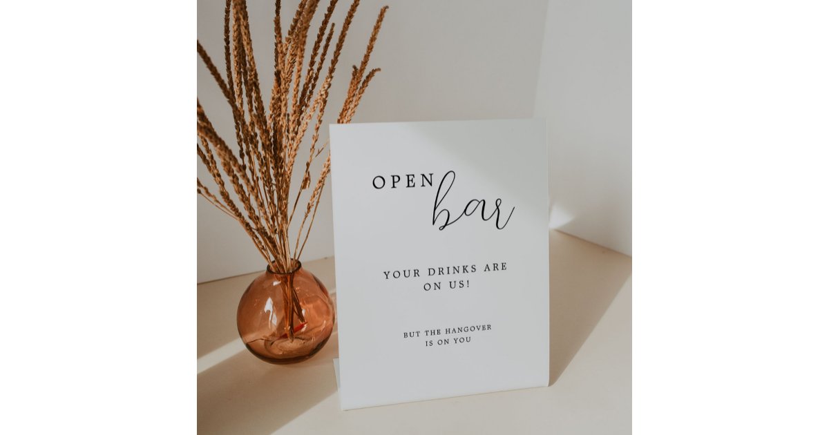 Elegant Calligraphy Wedding Open Bar Table Sign | Zazzle