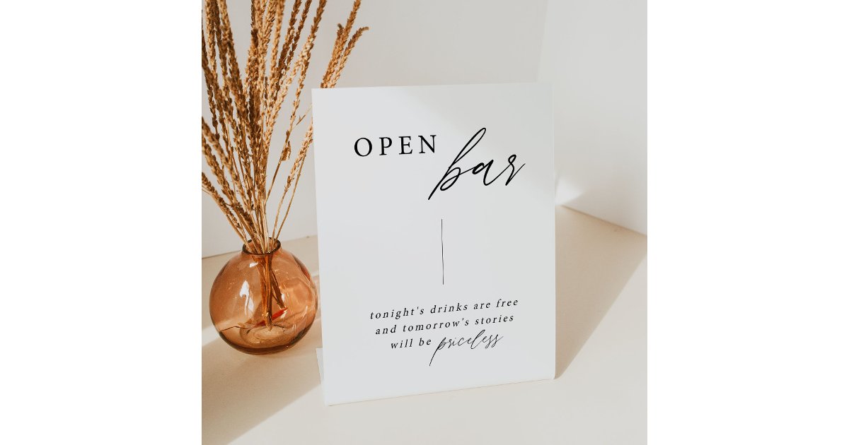 Elegant Calligraphy Wedding Open Bar Table Sign | Zazzle