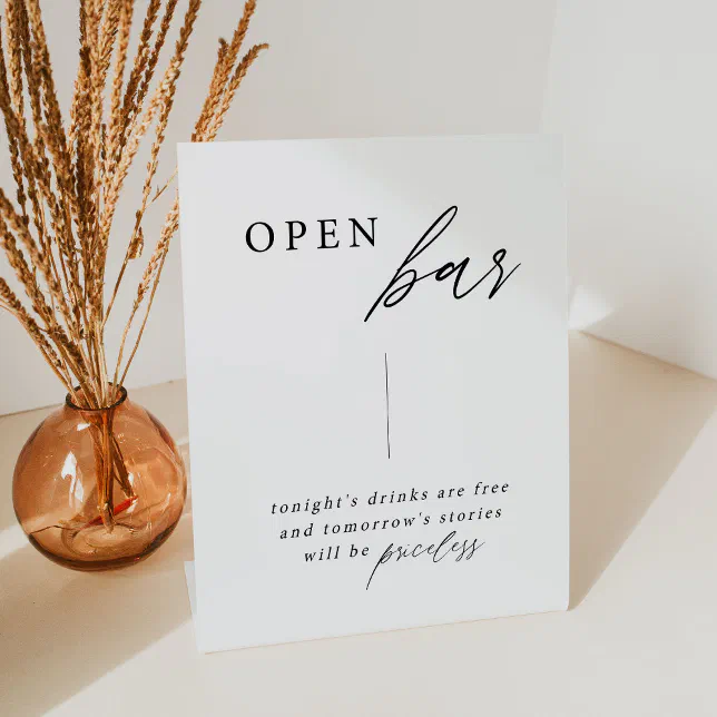 Elegant Calligraphy Wedding Open Bar Table Sign | Zazzle