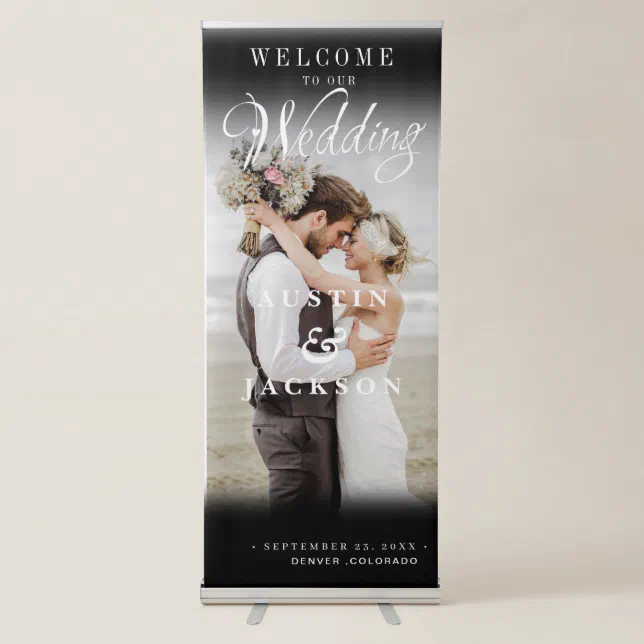 Elegant Calligraphy Wedding Photo Welcome Retractable Banner | Zazzle