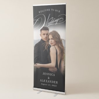 Elegant Calligraphy Wedding Photo Welcome Retractable Banner | Zazzle