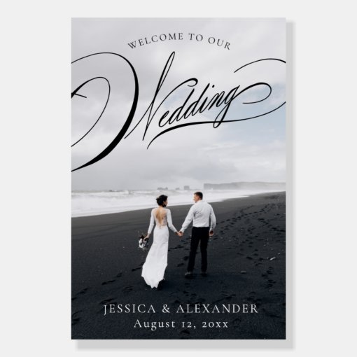 Elegant Calligraphy Wedding Photo Welcome Sign | Zazzle