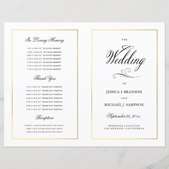 Elegant Calligraphy Wedding Program Gold Border | Zazzle.com