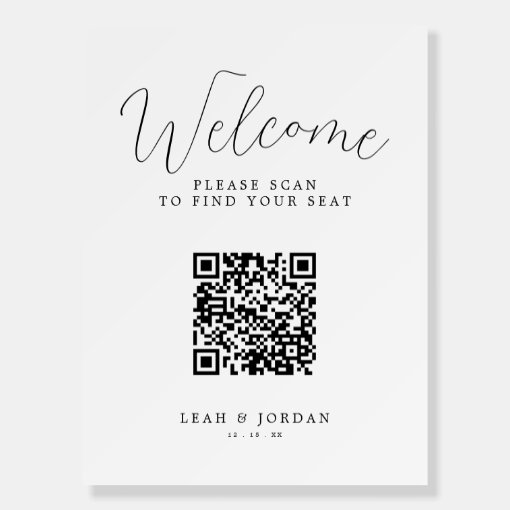 Elegant Calligraphy Wedding QR Code Seating Chart Foam Board | Zazzle
