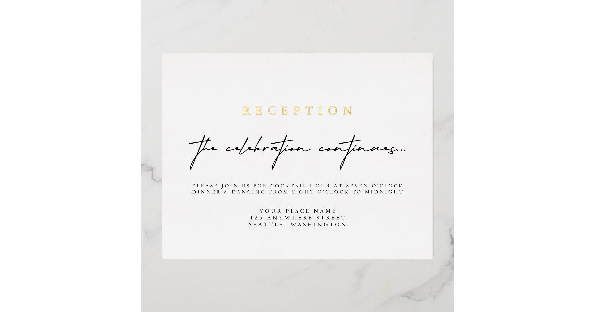 Elegant Calligraphy Wedding Reception Foil Card | Zazzle