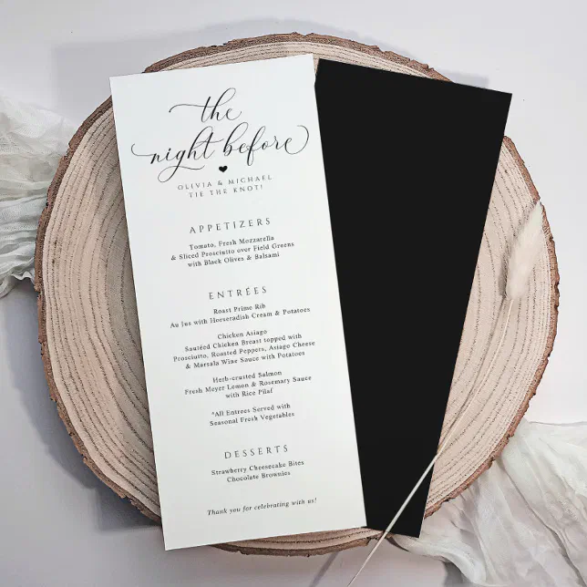 Elegant Calligraphy Wedding Rehearsal Dinner Menu | Zazzle