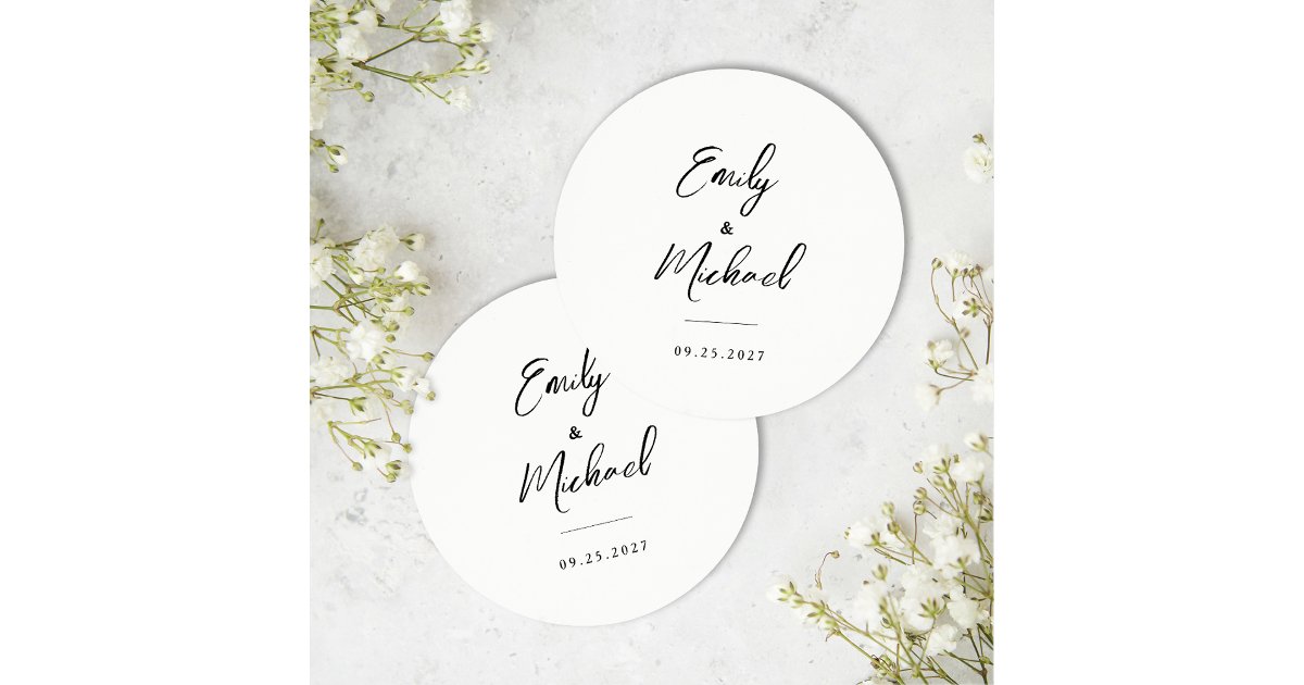Elegant Calligraphy Wedding Round Paper Coaster | Zazzle