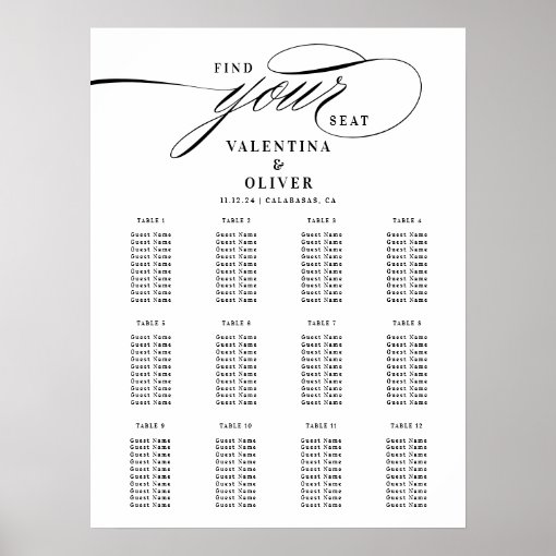 Elegant Calligraphy Wedding Seating Chart | Zazzle