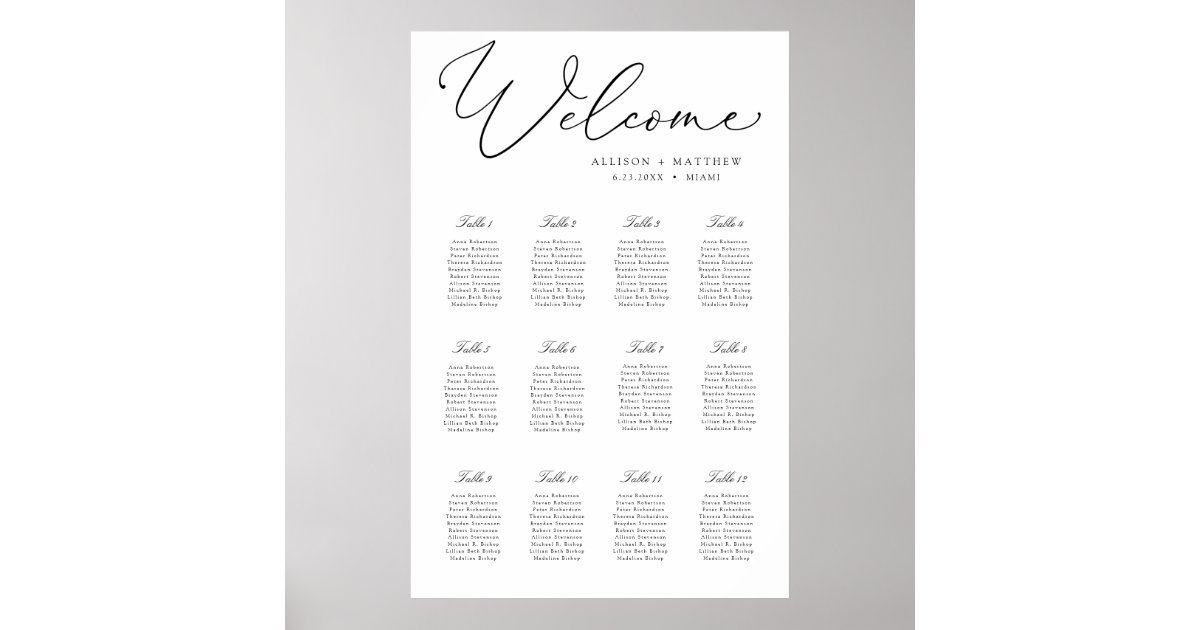 Elegant Calligraphy Wedding Seating Chart | Zazzle