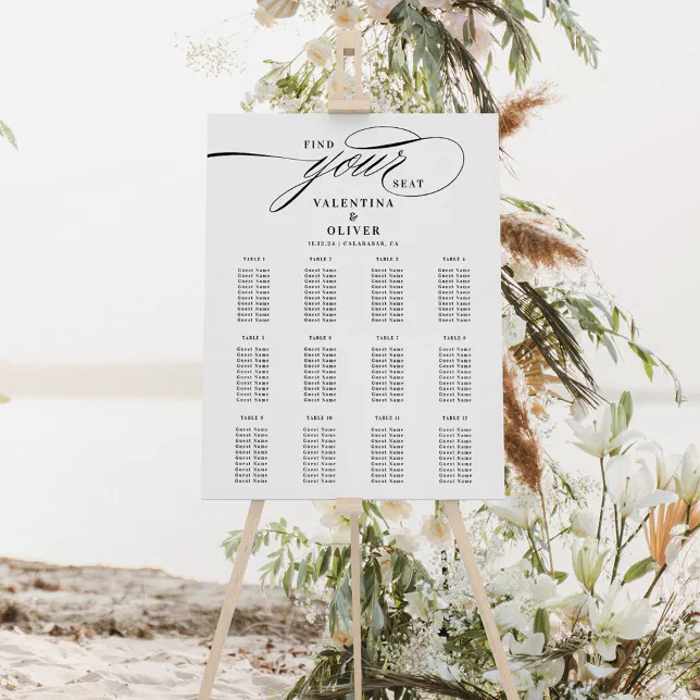 Elegant Calligraphy Wedding Seating Chart Foam Board | Zazzle