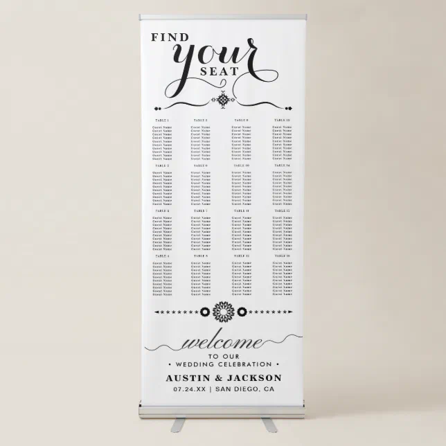 Elegant Calligraphy Wedding Seating Chart Retractable Banner | Zazzle