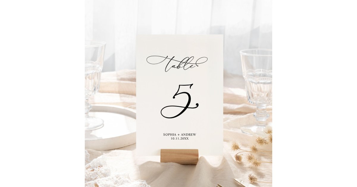 Elegant Calligraphy Wedding Table Number 5 | Zazzle