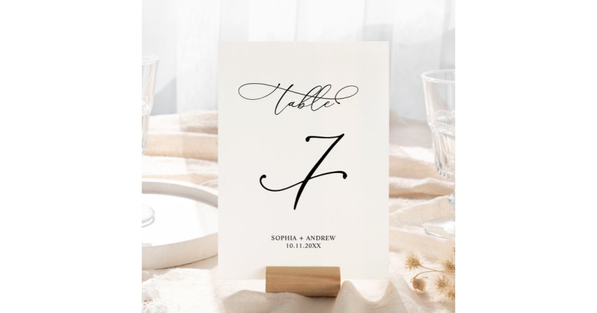 Elegant Calligraphy Wedding Table Number 7 | Zazzle