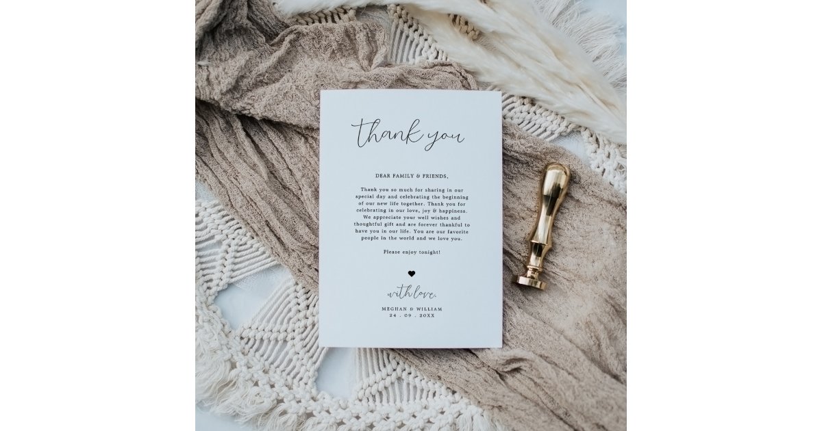 Elegant Calligraphy Wedding Table Thank You Note | Zazzle