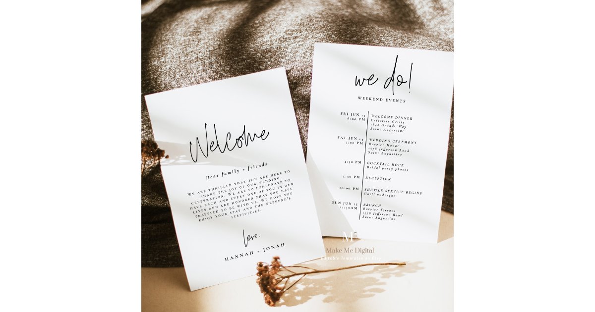 Elegant Calligraphy | Wedding Welcome Bag card | Zazzle