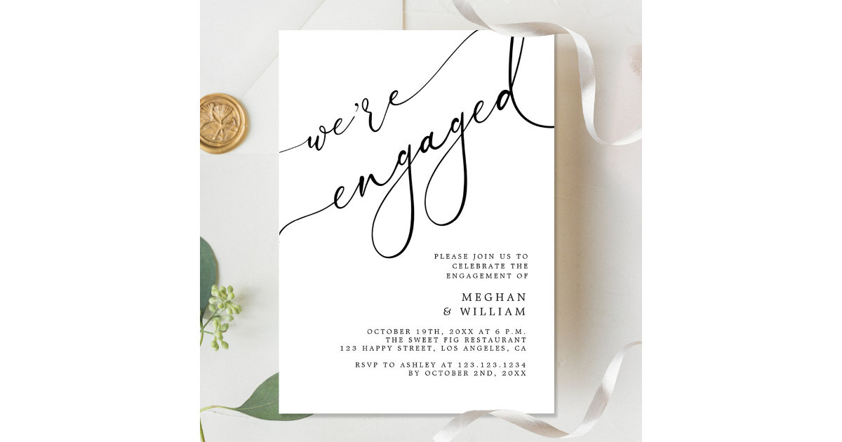 Elegant Calligraphy We're Engaged Engagement Party Invitation | Zazzle