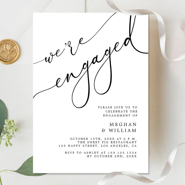 Elegant Calligraphy We're Engaged Engagement Party Invitation | Zazzle