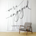 Elegant Calligraphy We're Engaged Engagement Party Tapestry | Zazzle
