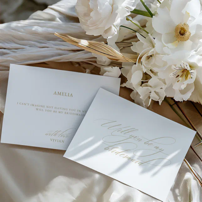 Elegant Calligraphy White Bridesmaid Proposal Card | Zazzle