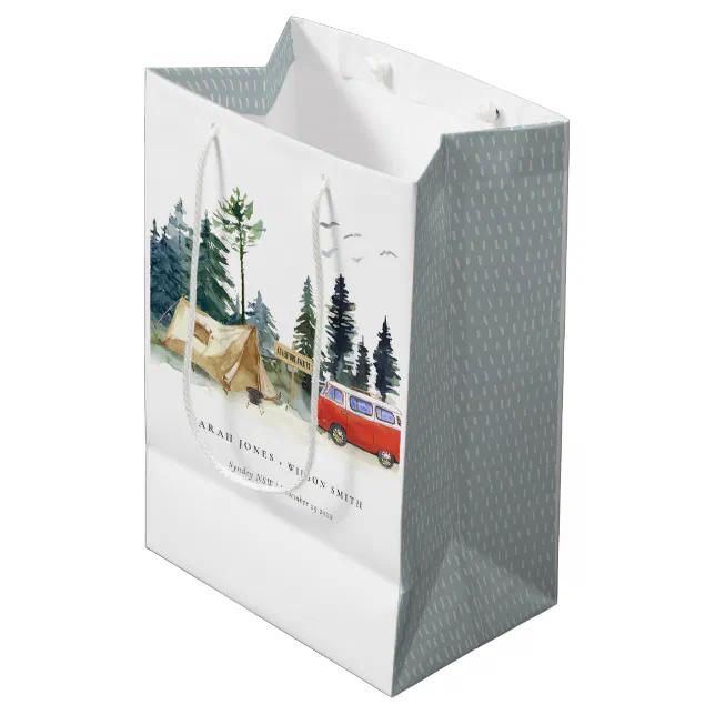 Elegant Camping Watercolor Pine Forest Wedding Medium Gift Bag | Zazzle